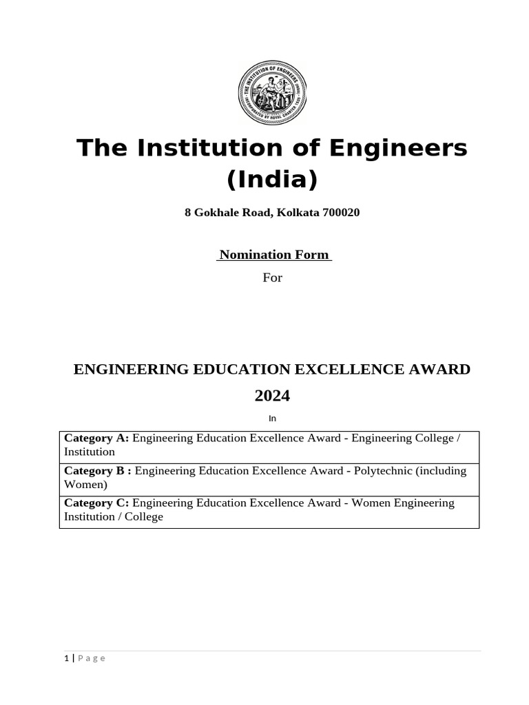 IEI Engineering Education Excellence Award Application Form 2024 | PDF | Doctor Of Philosophy