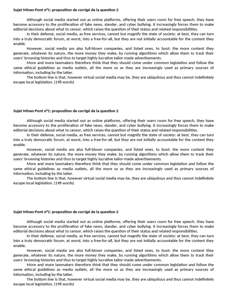 Sujet Type Mines Ponts Corrigés Q2 | PDF | Popular Culture & Media ...