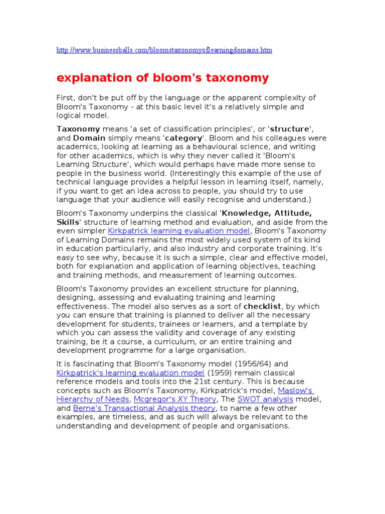 Bloom's Taxonomy | PDF | Perception | Learning