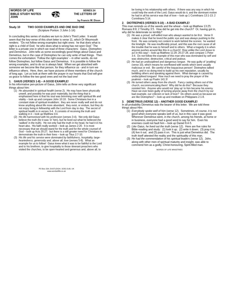 3 John: Good and Bad Examples | PDF | First Epistle To The Corinthians | Religious Belief And ...