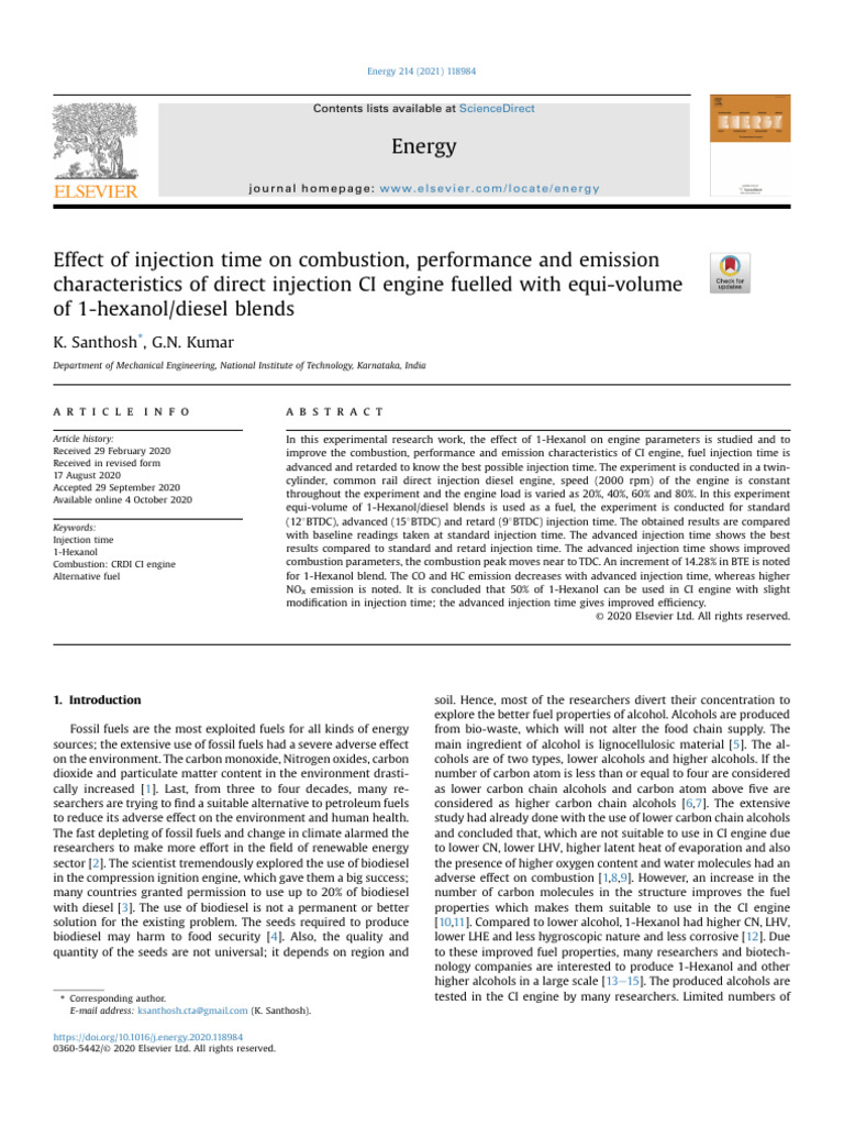 Effect of Injection Time On Combustion, Performance and Emission | PDF | Diesel Engine | Biodiesel