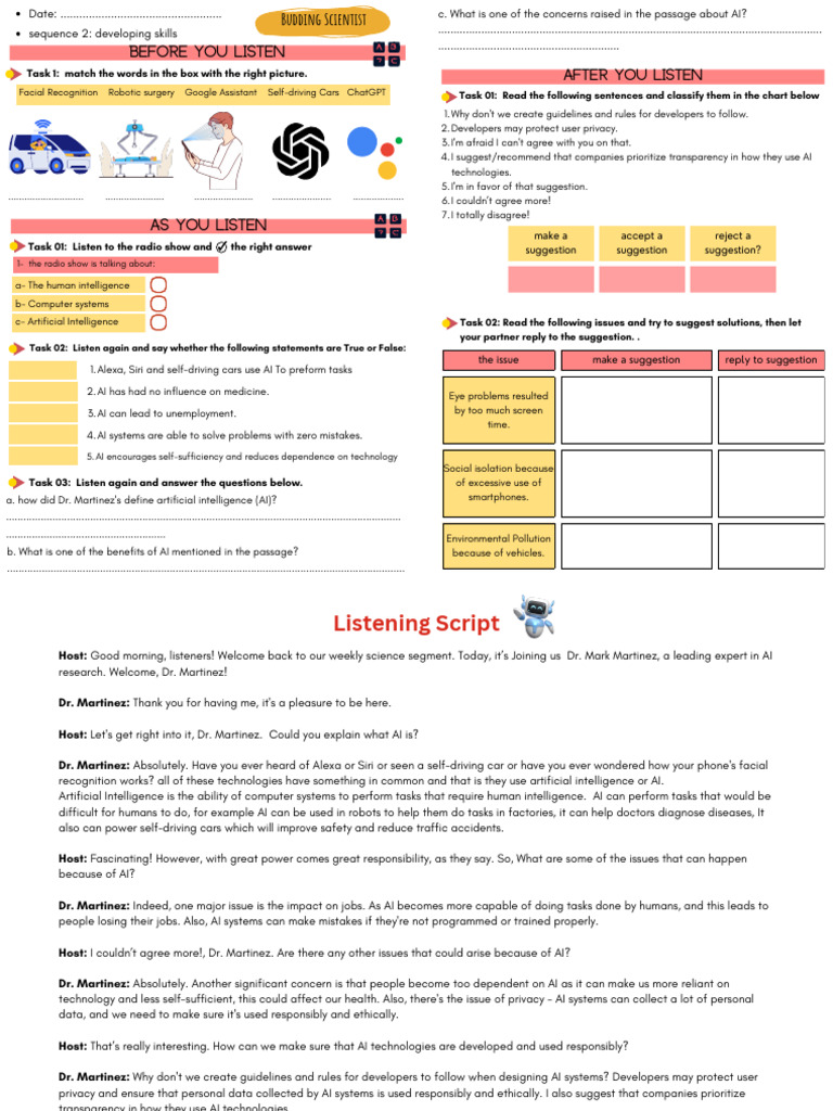 Listening and Speaking - Budding Scientist | PDF | Artificial Intelligence | Intelligence (AI ...