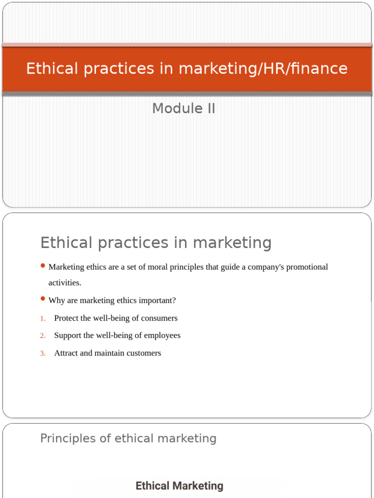 Ethical Practices in Marketing, HR, Finance | PDF | Employment | Marketing