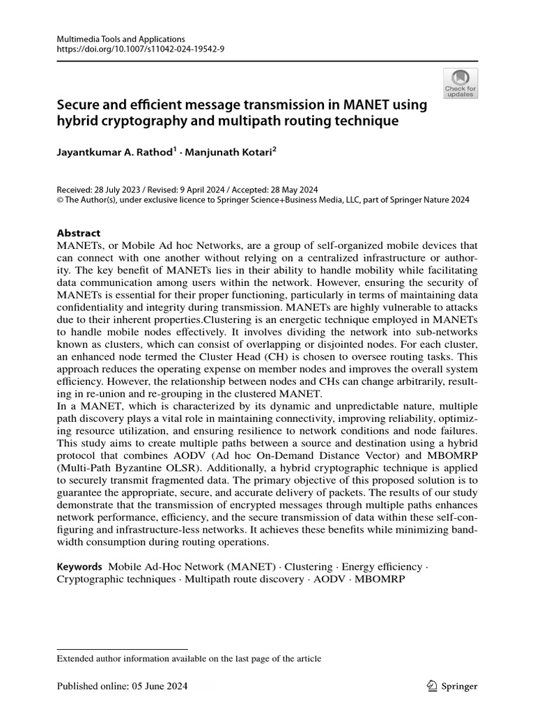 2024 Secure And Efcient Message Transmission In Manet Using Pdf Wireless Ad Hoc Network