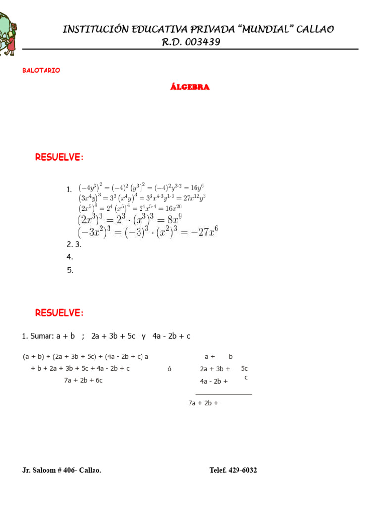 Balotario Algebra | PDF | Matemática Elemental | Aritmética