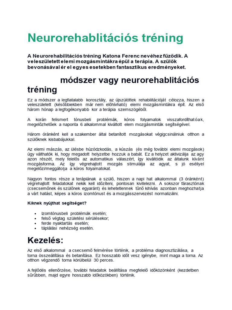 Neurorehablitációs Tréning | PDF