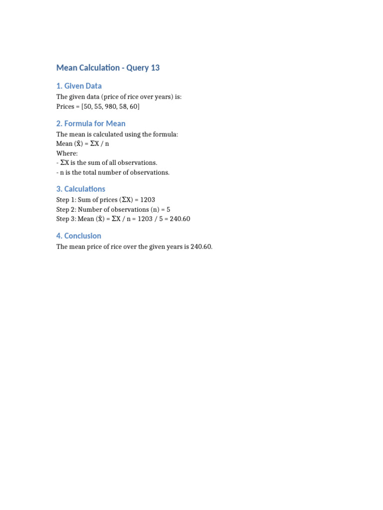 Mean Calculation Query 13 | PDF
