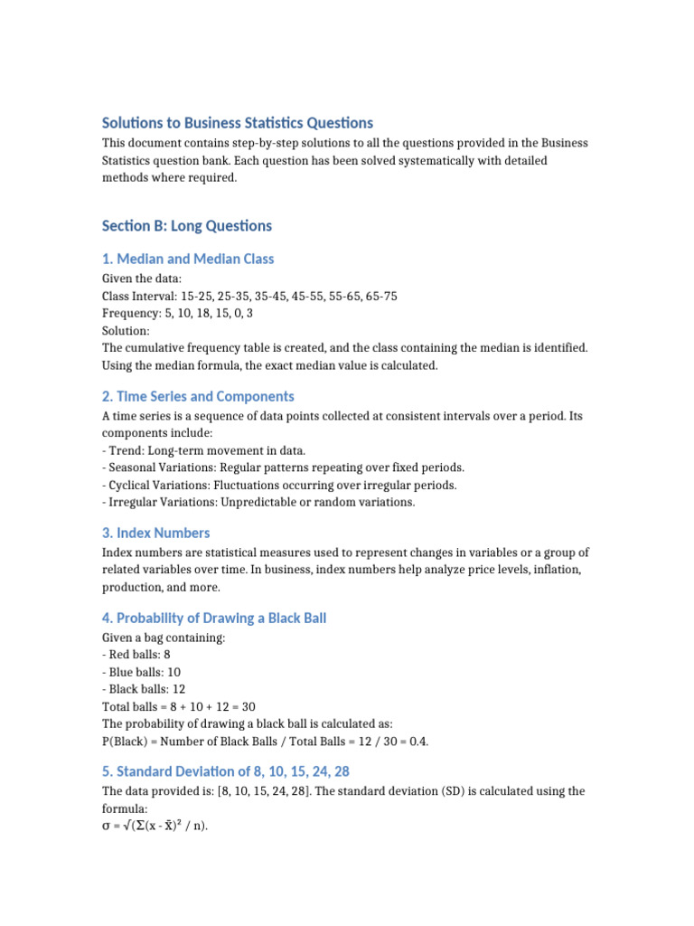Completed Business Statistics Solutions | PDF | Standard Deviation | Applied Mathematics