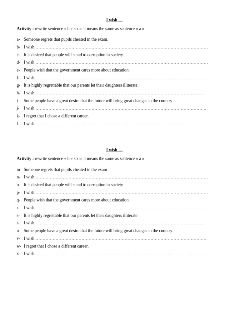 I Wish Activities | PDF