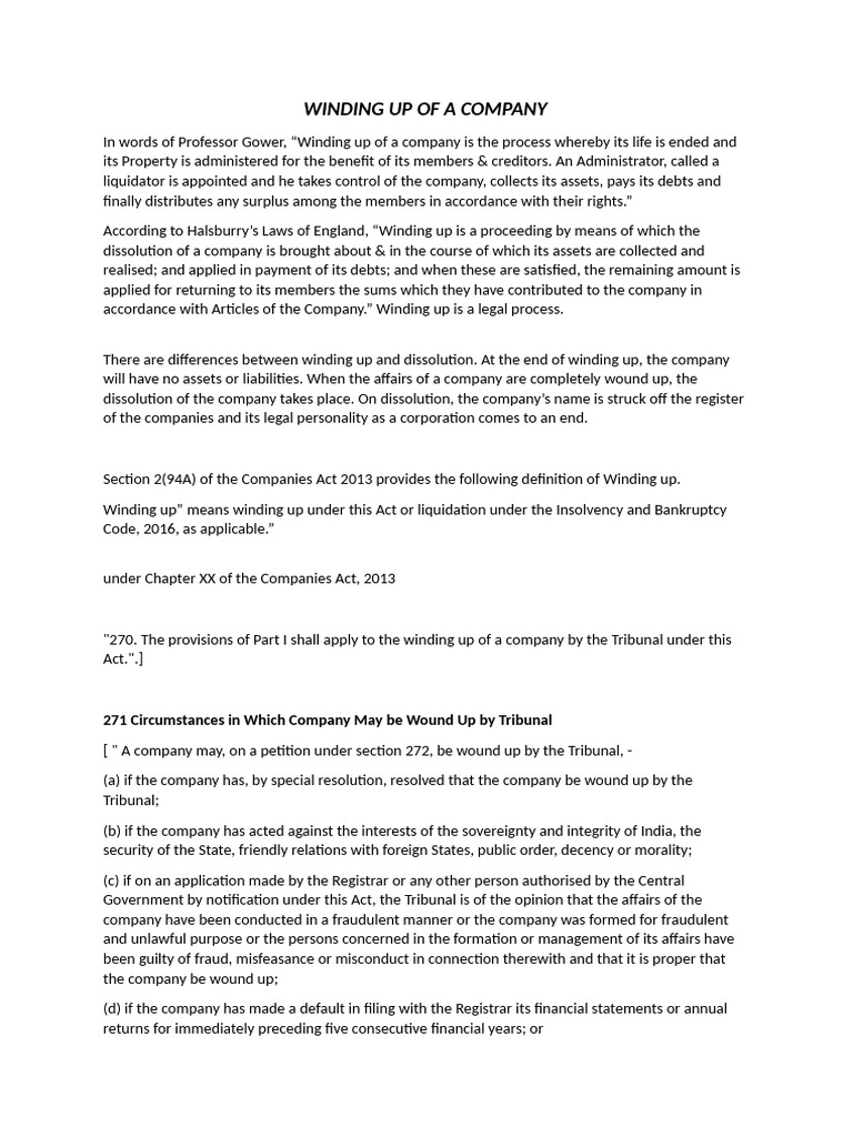 Winding Up of A Company | PDF | Liquidation | Bankruptcy