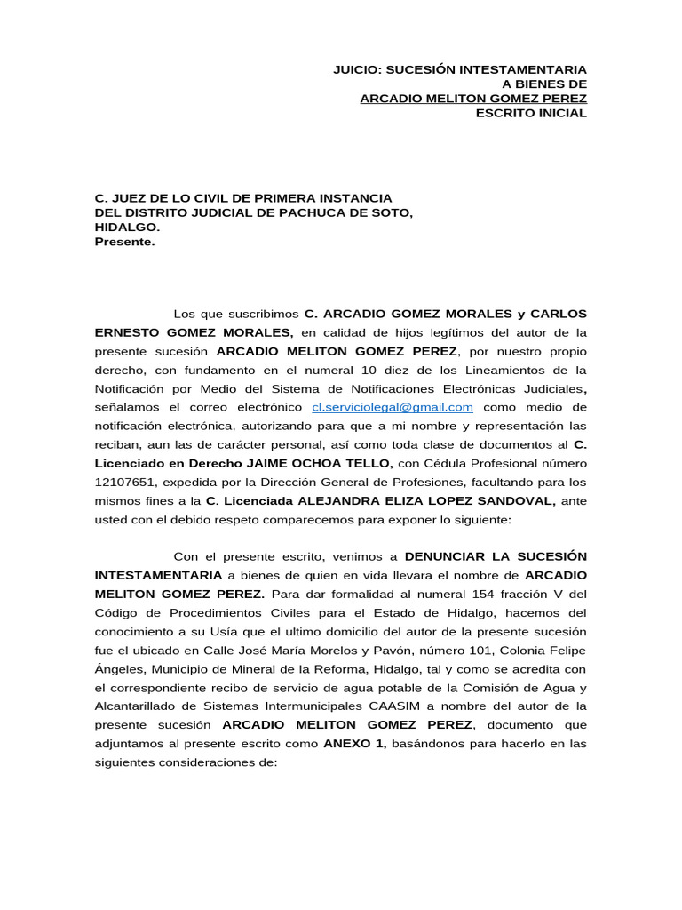 Inicial Arcadio Meliton Gomez Perez | PDF | México | Justicia