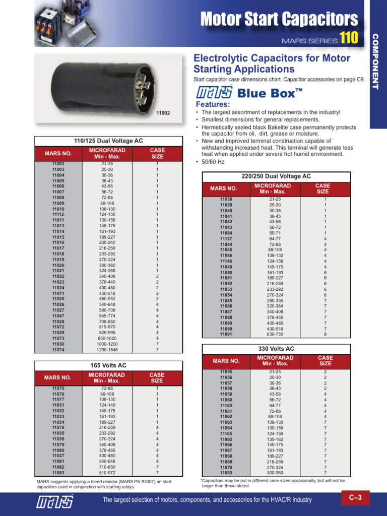 Mars Motor - Start.Capacitors 11054 | PDF | Capacitor | Electrical ...