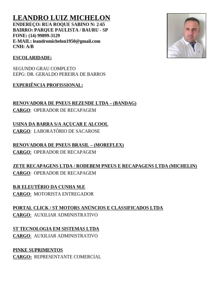Curriculo Leandro Michelon Bauru | PDF