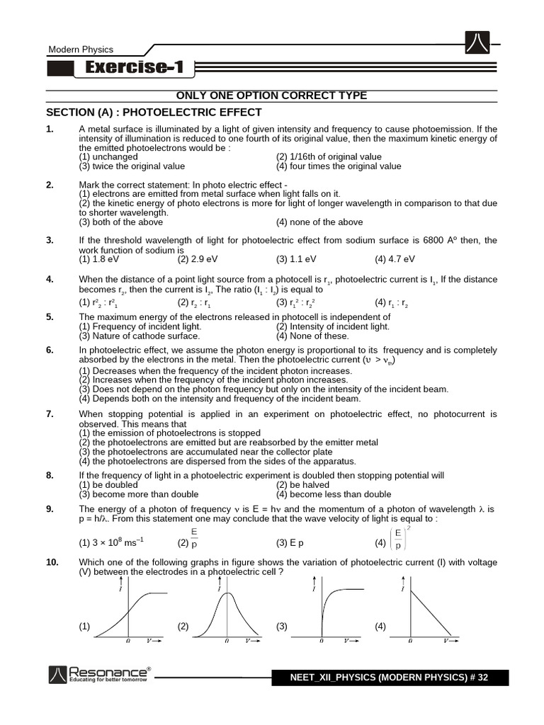2. Exercise 1 to 3 Atoms (1) | PDF | Photoelectric Effect | Electronvolt
