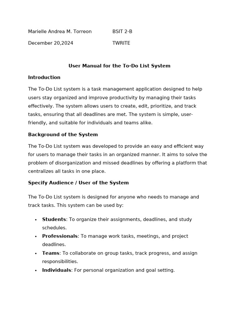 User Manual - To-Do-List System | PDF