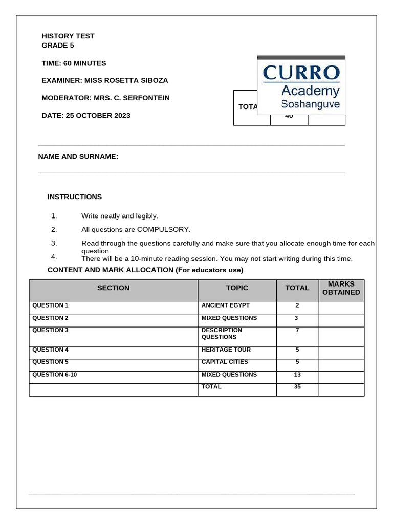 History GR5 Term 4 2023 Memo | PDF | Nile | Ancient Egypt