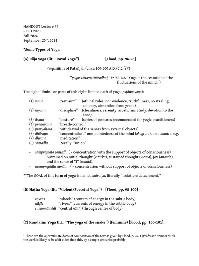 Lecture #9 Handout | PDF | Yoga | Ātman (Hinduism)