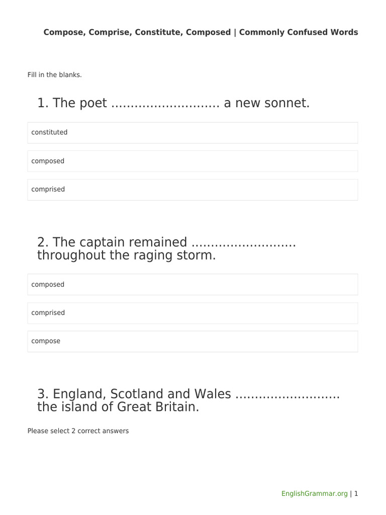 Compose, Comprise, Constitute, Composed _ Commonly Confused Words | PDF | Atmosphere | Gases