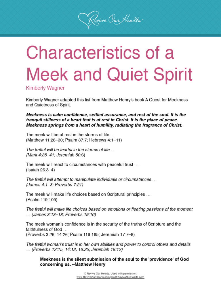 Meek and Quiet Spirit Traits | PDF | Anger