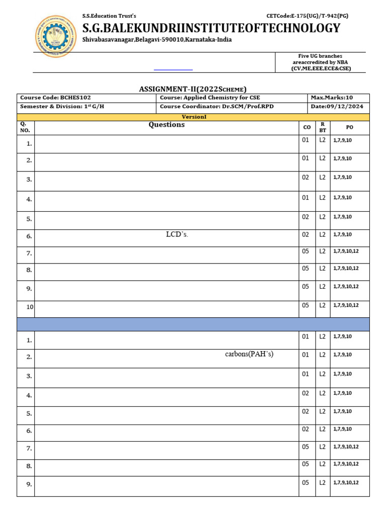 Assignment (II) 2022 Scheme AIDS | PDF | Sensor | Electrochemistry