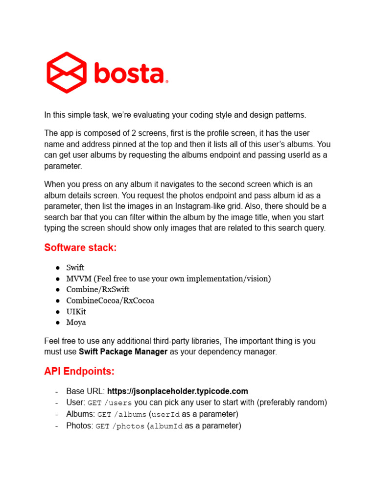 Bosta iOS Task | PDF