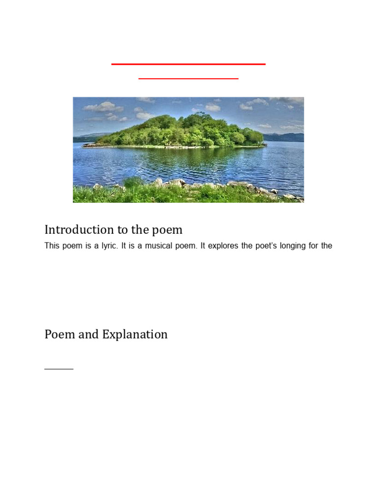 The Lake Isle of Innisfree - Notes | PDF