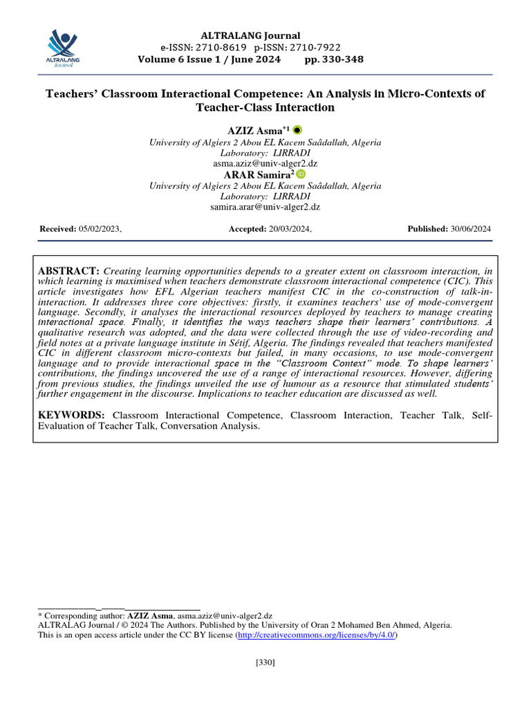 Teachers Classroom Interactional Compete | PDF | Pedagogy | Learning