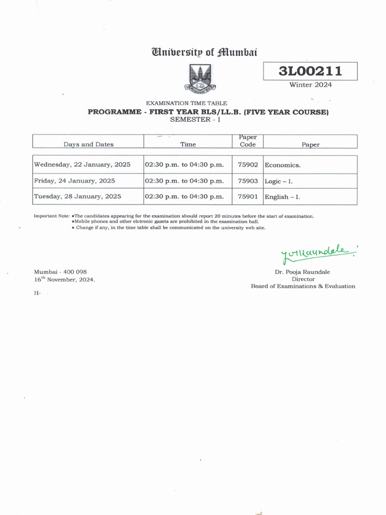 Bls LLB Timetabe | PDF