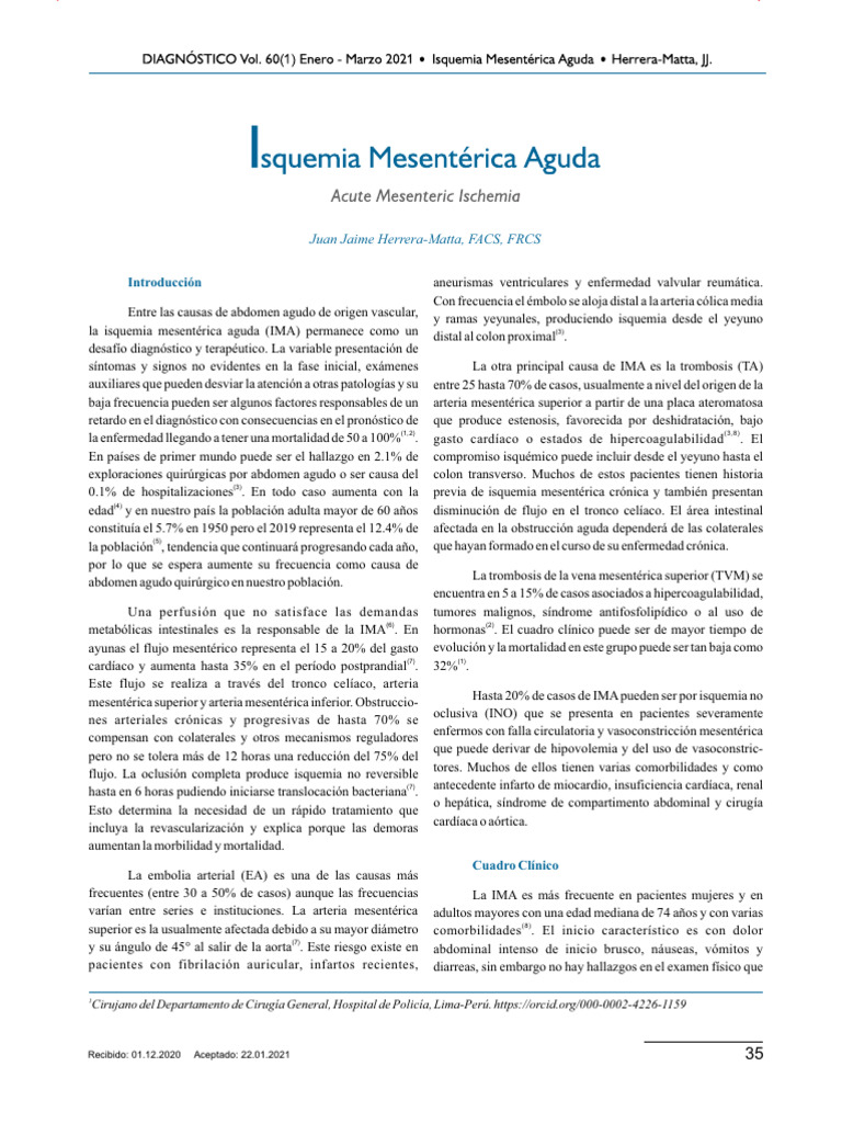 Isquemia Mesentérica Aguda: Diagnóstico y Tratamiento | PDF | Infarto ...