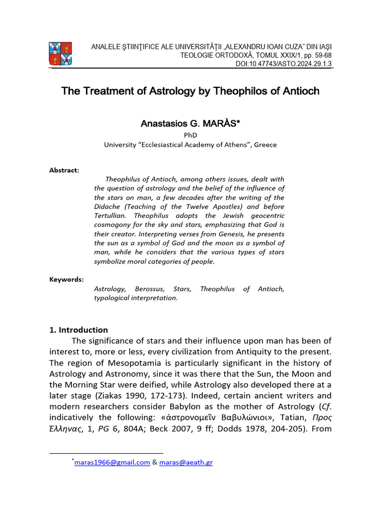 The Treatment of Astrology by Theophilos | PDF | Genesis Creation ...