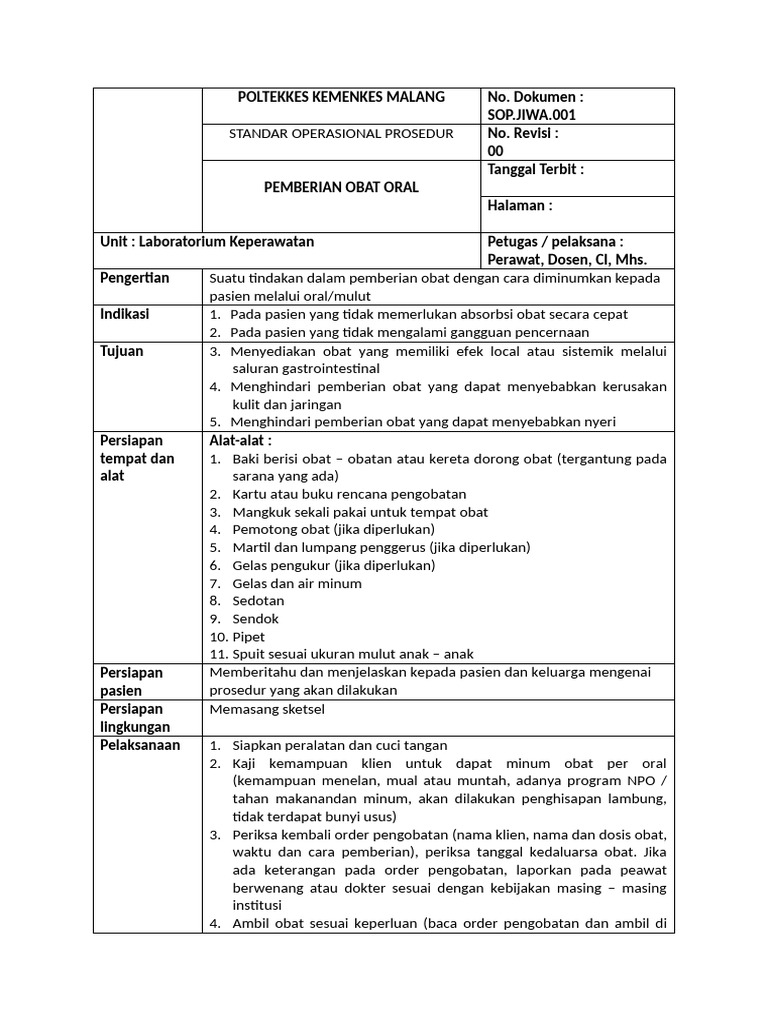 Sop Pemberian Obat | PDF