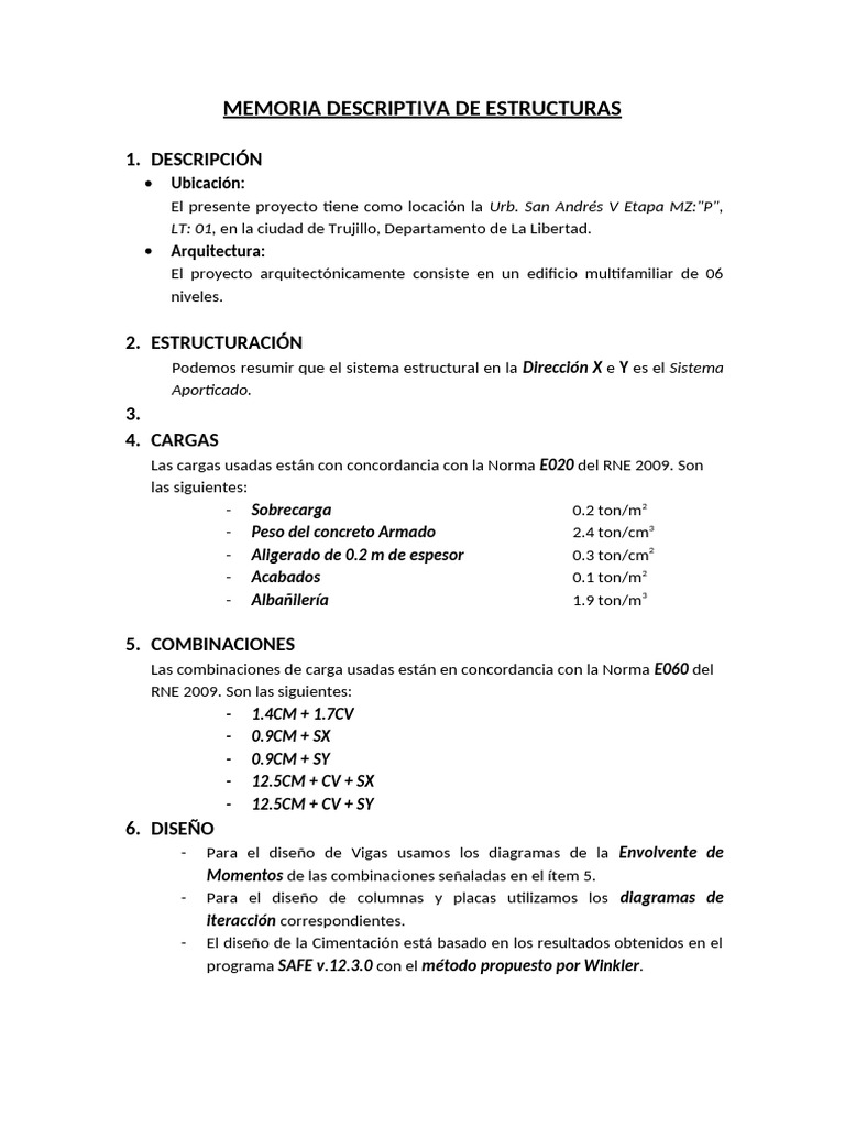 S.A. Memoria Descriptiva Est. | PDF