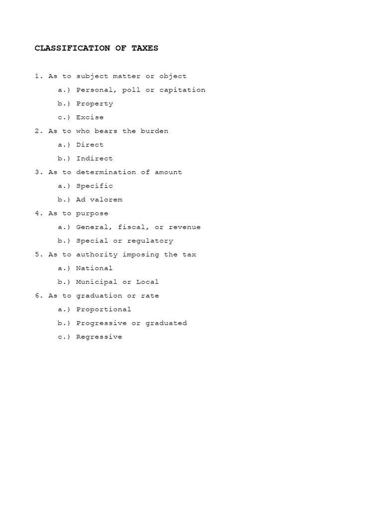 Classification of Taxes | PDF | Taxes | Property Tax