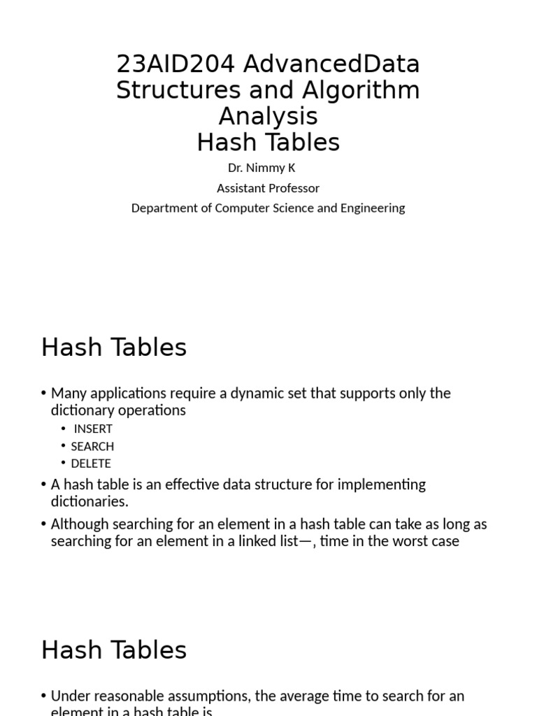23AID204 ADSAA-HashTables | PDF | Theoretical Computer Science | Computer Programming