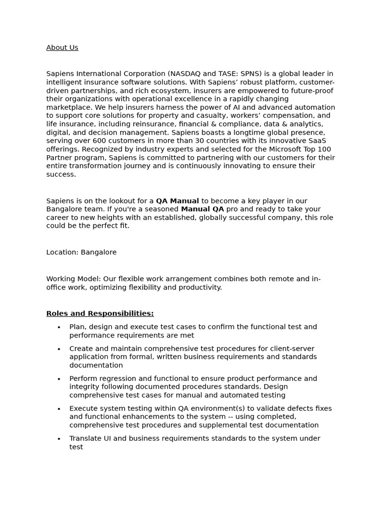 JD - QA Manual Life US | PDF | Computing | Information Technology