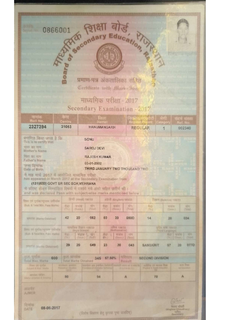 10 TH Marksheet - Compressed | PDF