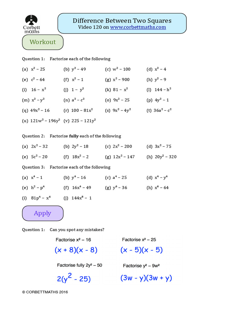 difference-between-two-squares-pdf | PDF