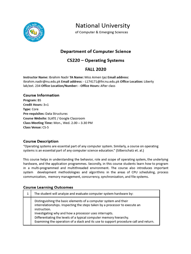 CS220 Operating Systems Course Overview | PDF | Process (Computing) | Thread (Computing)