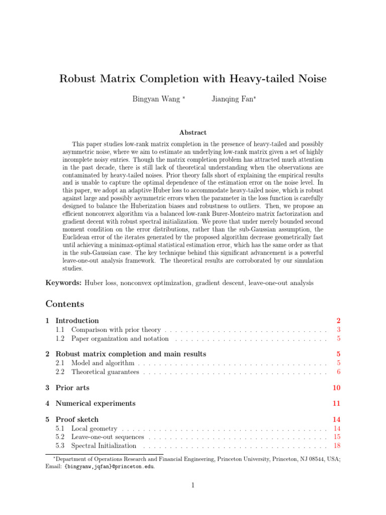 Robust Matrix Completion With Heavy-Tailed Noise | PDF | Robust Statistics | Matrix (Mathematics)