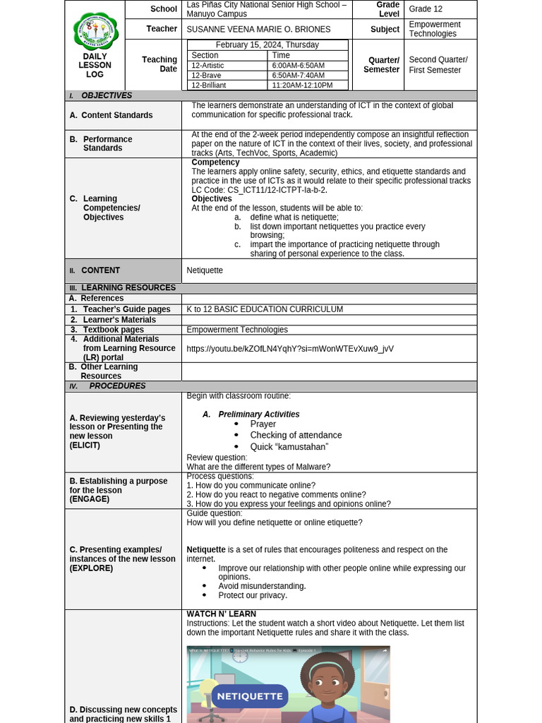 WEEK 2_Q3-EMPTECH_DAY 4 | PDF | Educational Technology | Teachers