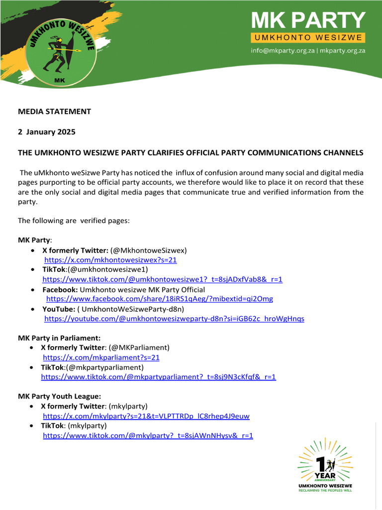 MK Party Statement - Clarification On Official Communication Channels | PDF