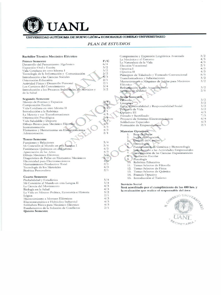 PLAN MecanicoElectrico UANL | PDF