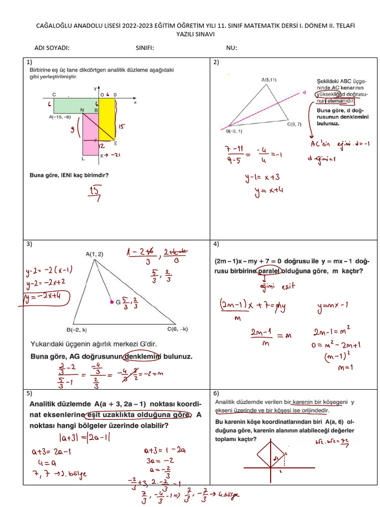 Sinif Matemati̇k Telafi̇ Sinavi | PDF