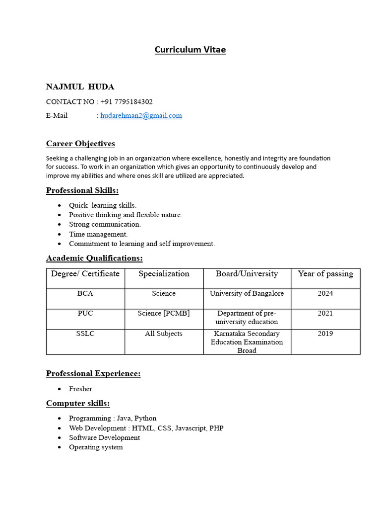 huda cv | PDF