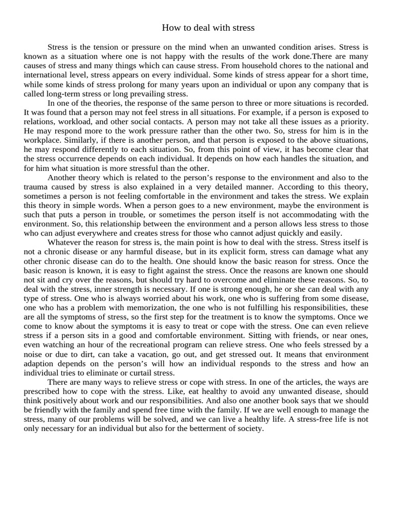How To Deal With Stress | PDF | Stress (Biology) | Emotions