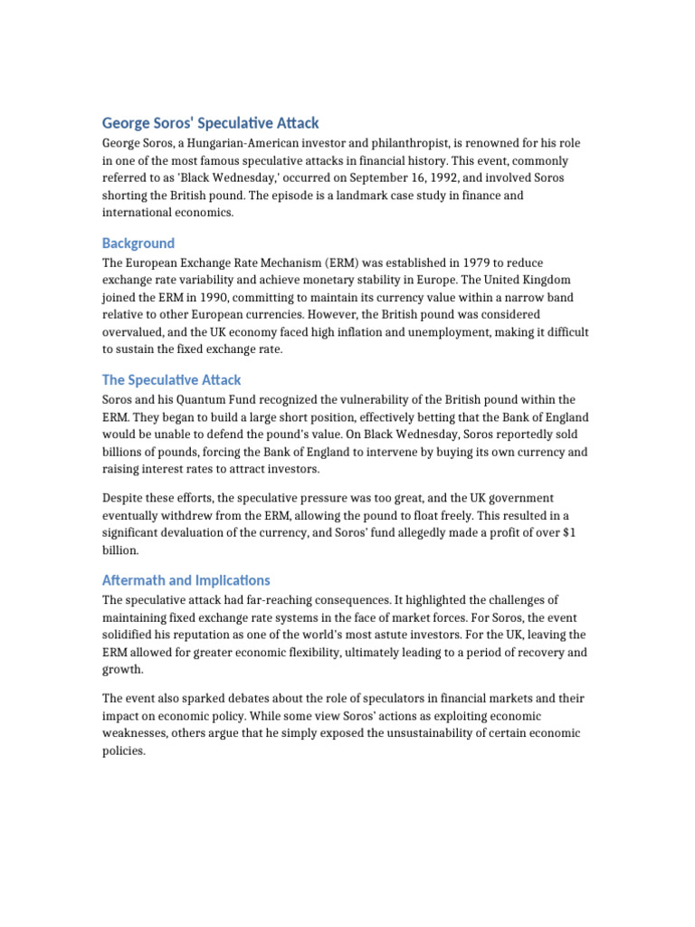 George Soros Speculative Attack | PDF | European Exchange Rate ...