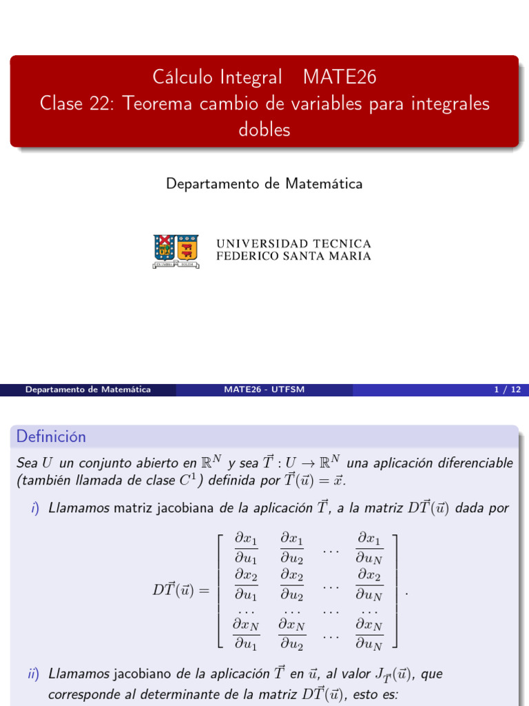 Clase 22 Teorema Cambio de Variables para Integrales Dobles | PDF | Integral | Derivado