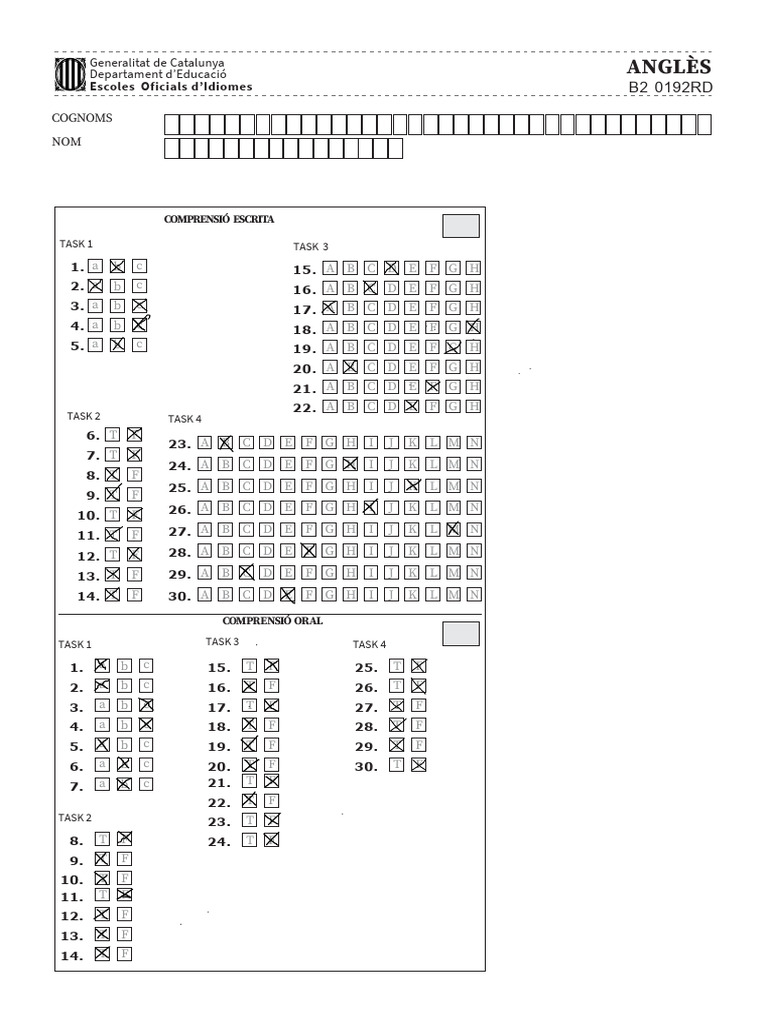 B2 Answer Sheet | PDF