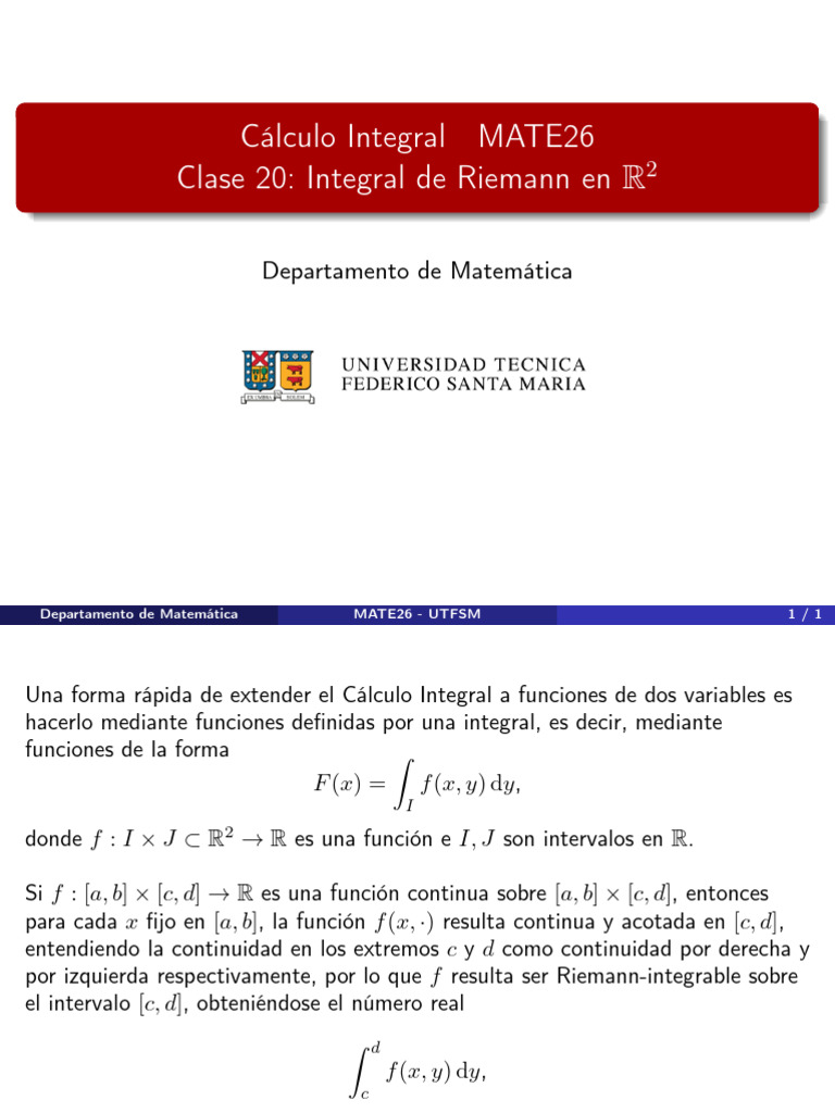 Clase 20 Integral de Riemann en R 2 | PDF | Integral | Función (Matemáticas)