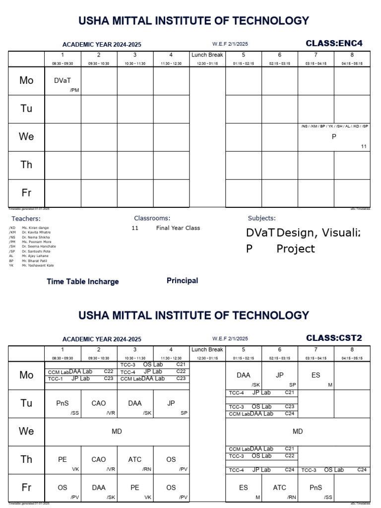 Class Timetable 2024-25 - Even Sem | PDF | Artificial Intelligence | Intelligence (AI) & Semantics